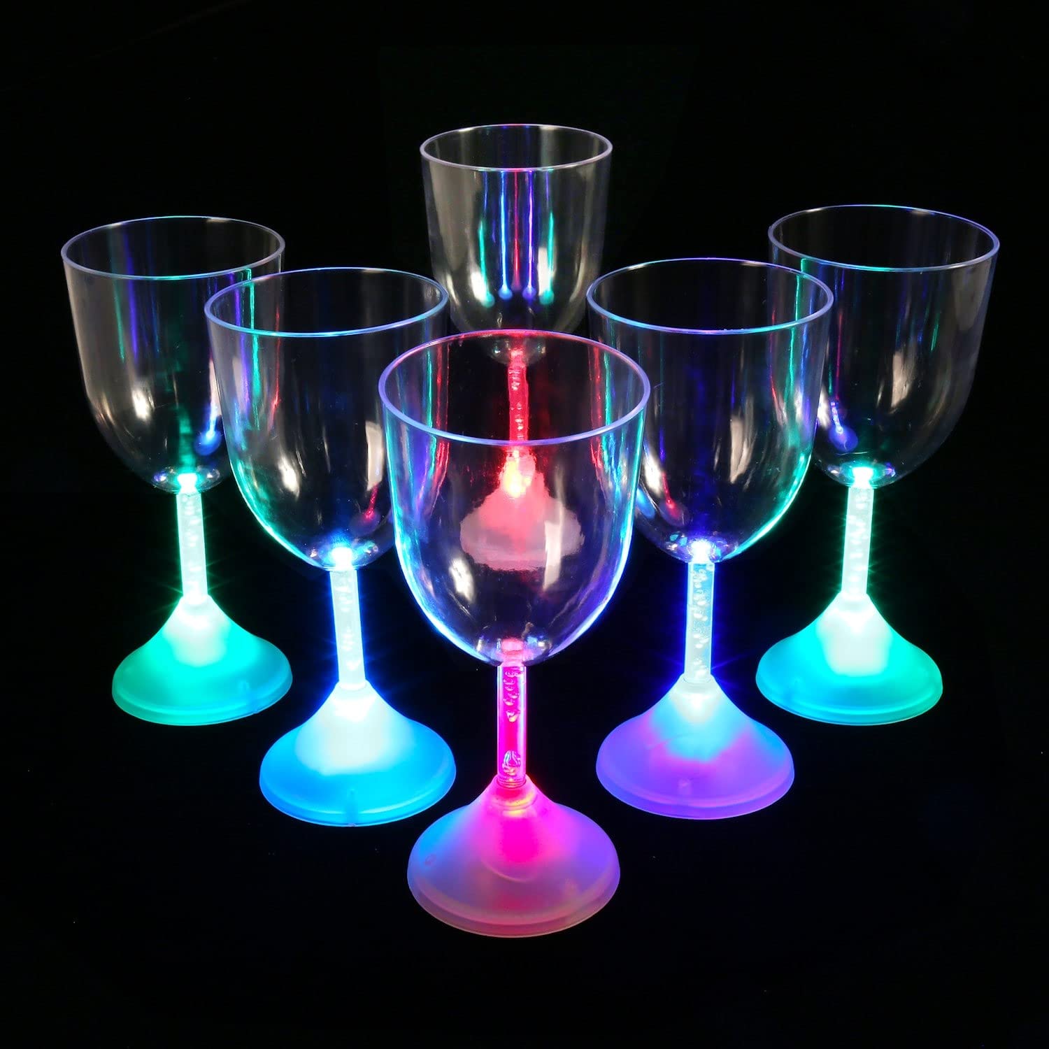 ART & ARTIFACT LED Light up White Wine Glasses Set of 6 - Plastic Wine Glasses with Stem, Outdoor Wine Glasses Unbreakable
