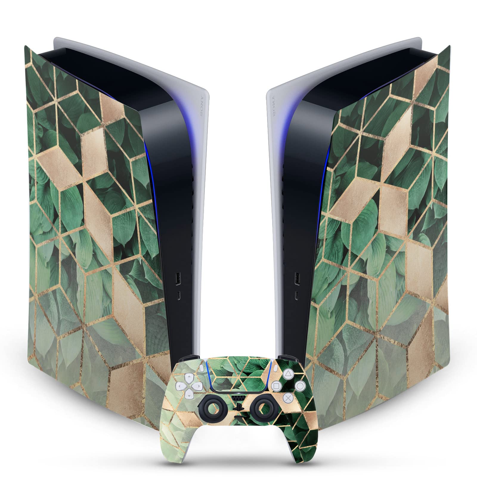 Head Case Designs Officially Licensed Elisabeth Fredriksson Leaves And Cubes Art Mix Vinyl Faceplate Gaming Skin Decal Compatible With Sony PlayStation 5 PS5 Digital Console and DualSense Controller