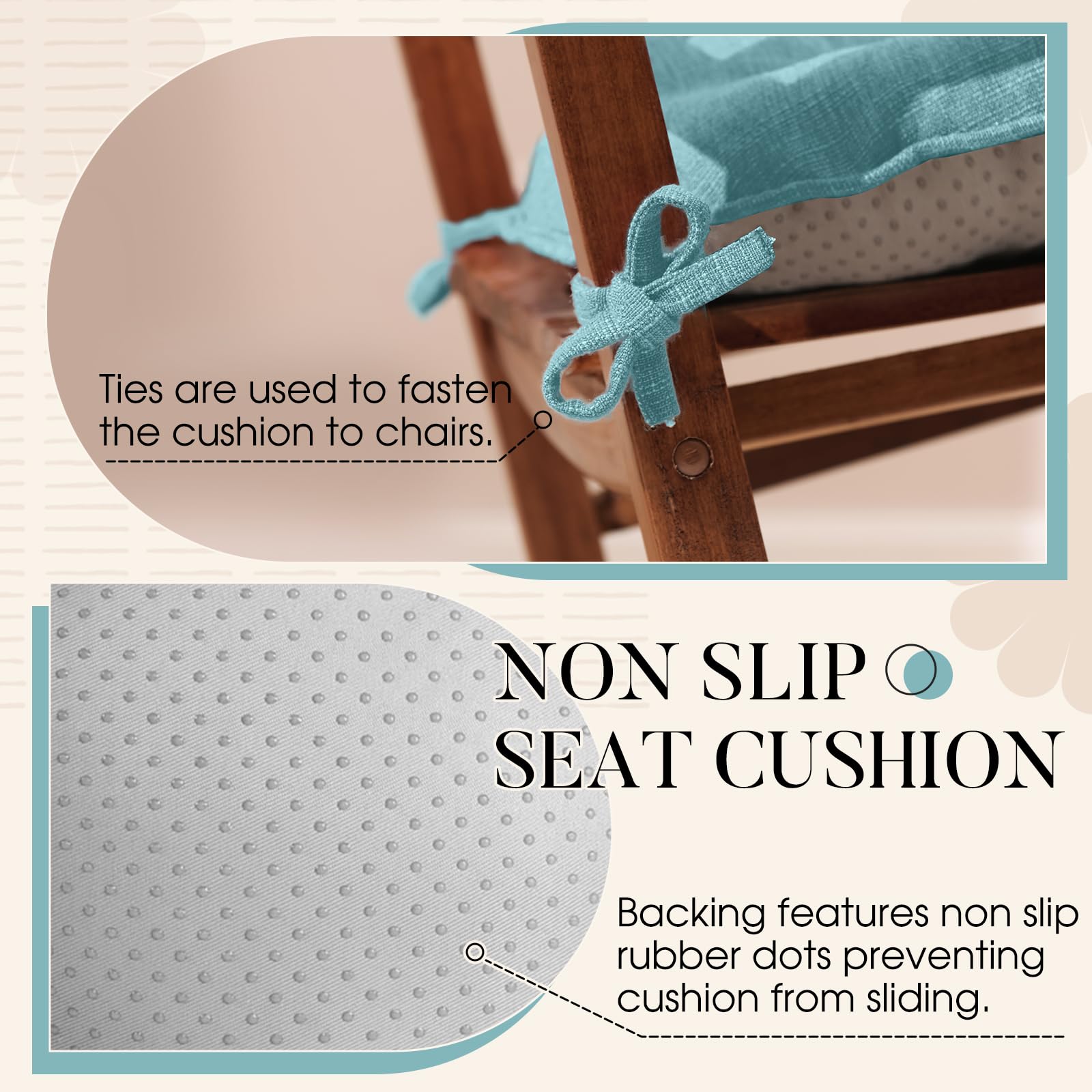 Basic Beyond Chair Cushions for Dining Chairs 4 Pack, Memory Foam Chair Cushion with Ties and Non Slip Backing, 15.5 x 15.5 Inches Tufted Chair Pads for Dining Chairs(Charcoal)