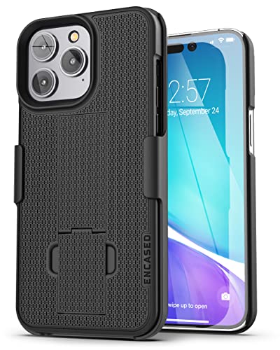 Encased DuraClip Holster Designed for iPhone 14 PRO Case with Belt Clip and Kickstand (Matte Black)