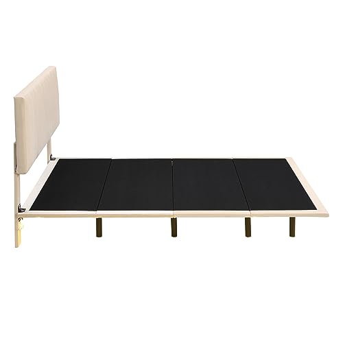 CITYLIGHT Upholstered Floating Bed Frame,Smart LED Bed Frame with Sensor Light and Headboard, Modern Velvet Floating Bed for Girls Boys Teens Adults, Beige