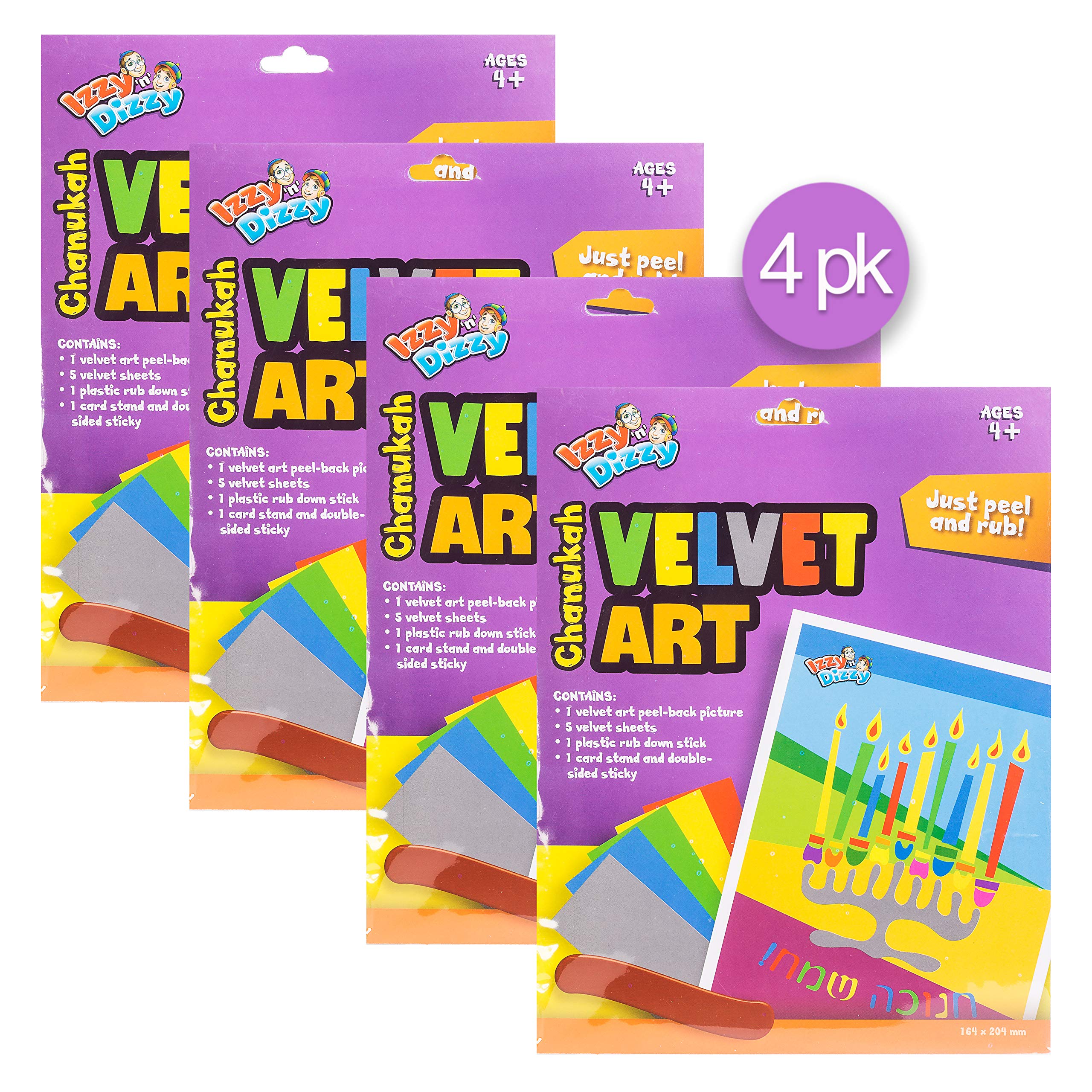 Izzy 'n' Dizzy Hanukkah Velvet Art Kit - 4 Packs of 6 Markers, 1 Velvet Poster - 12" x 8.5"- Chanukah Arts and Crafts - Gifts and Games