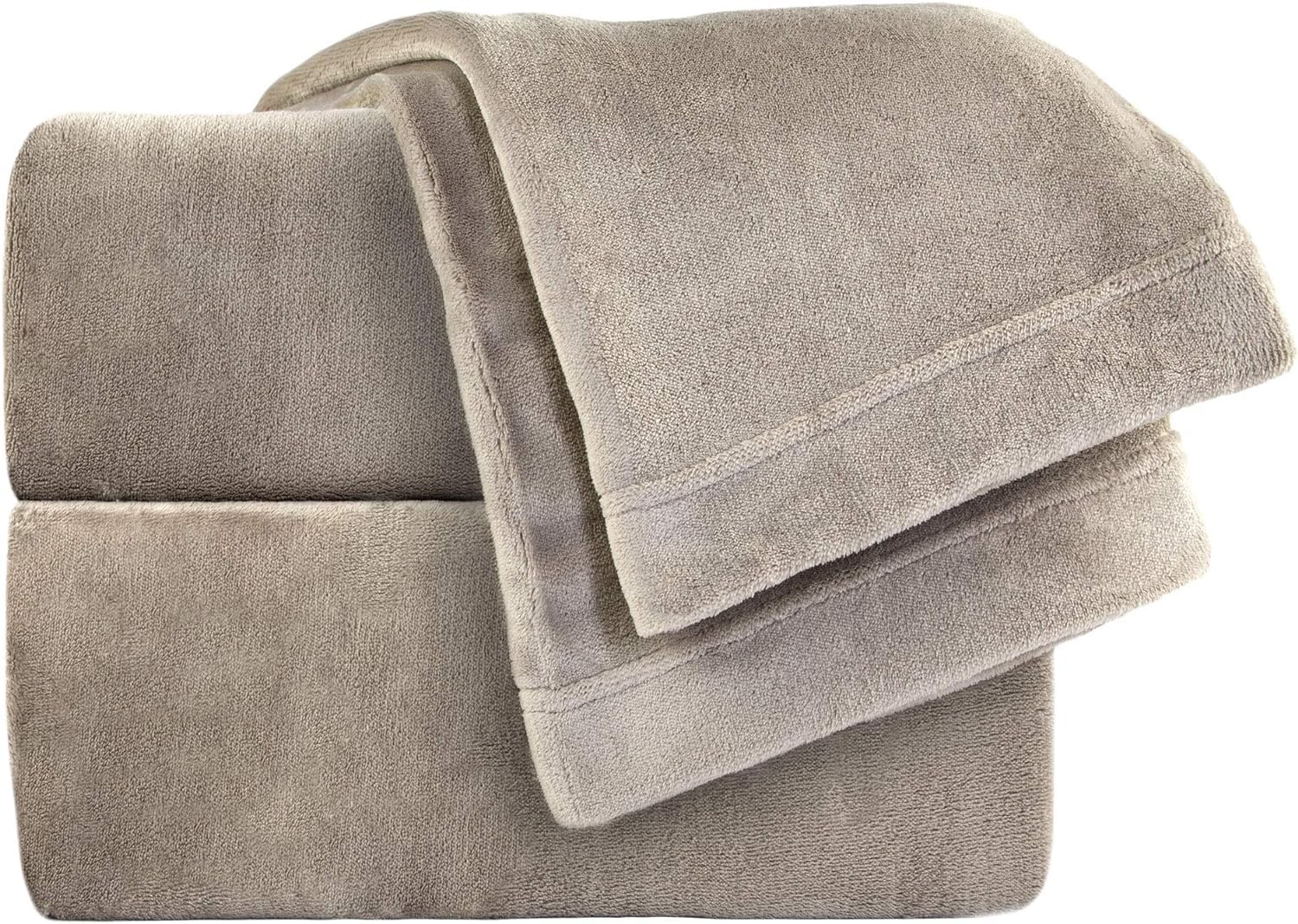 Cozy Fleece Flannel Plush Sheets Queen Size 4 Piece Bedding Set, Warm Fleece Sheets With Deep Pockets 17 inches- Ultra Soft and Cozy, Taupe