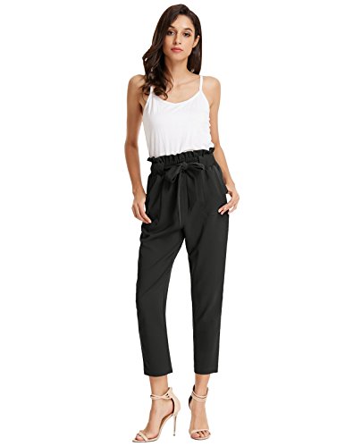 GRACE KARIN Women's Slim Straight Leg Teens Pants with Pockets M Black