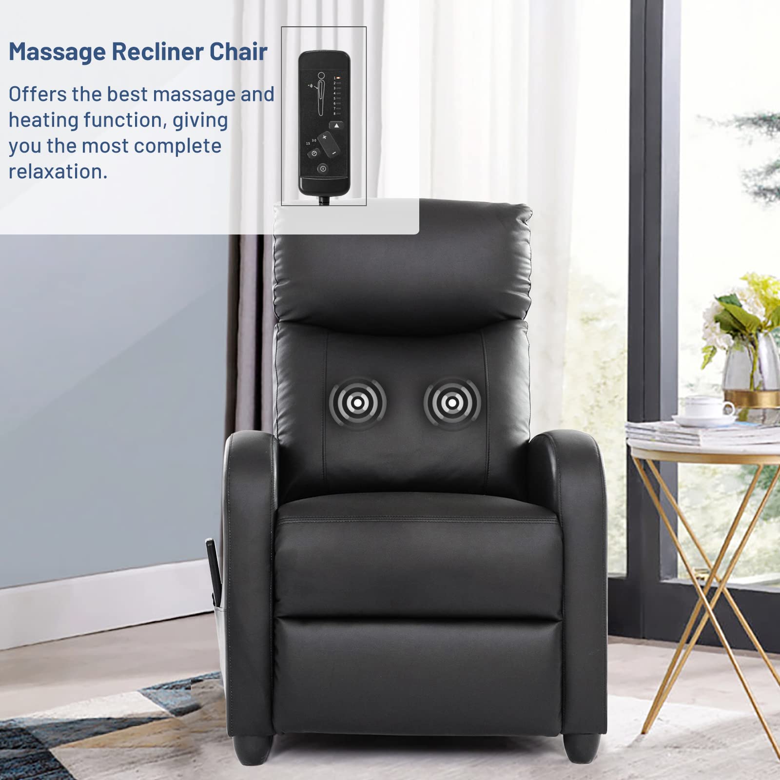 FONTOI Living Room Recliner Chair, Massage Single Sofa Adjustable Home Theater Seating with Thick Cushion and High Back Padded Backrest, 28.7D x 25.9W x 38.7H in, Black