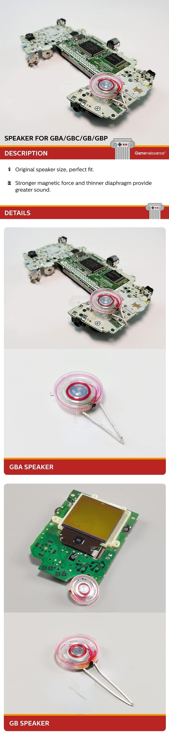 NSLikey Inner Internal Speaker Loudspeaker for Gameboy Advance Color Pocket GBA GBC GBP Classic GB DMG Game (GBA)