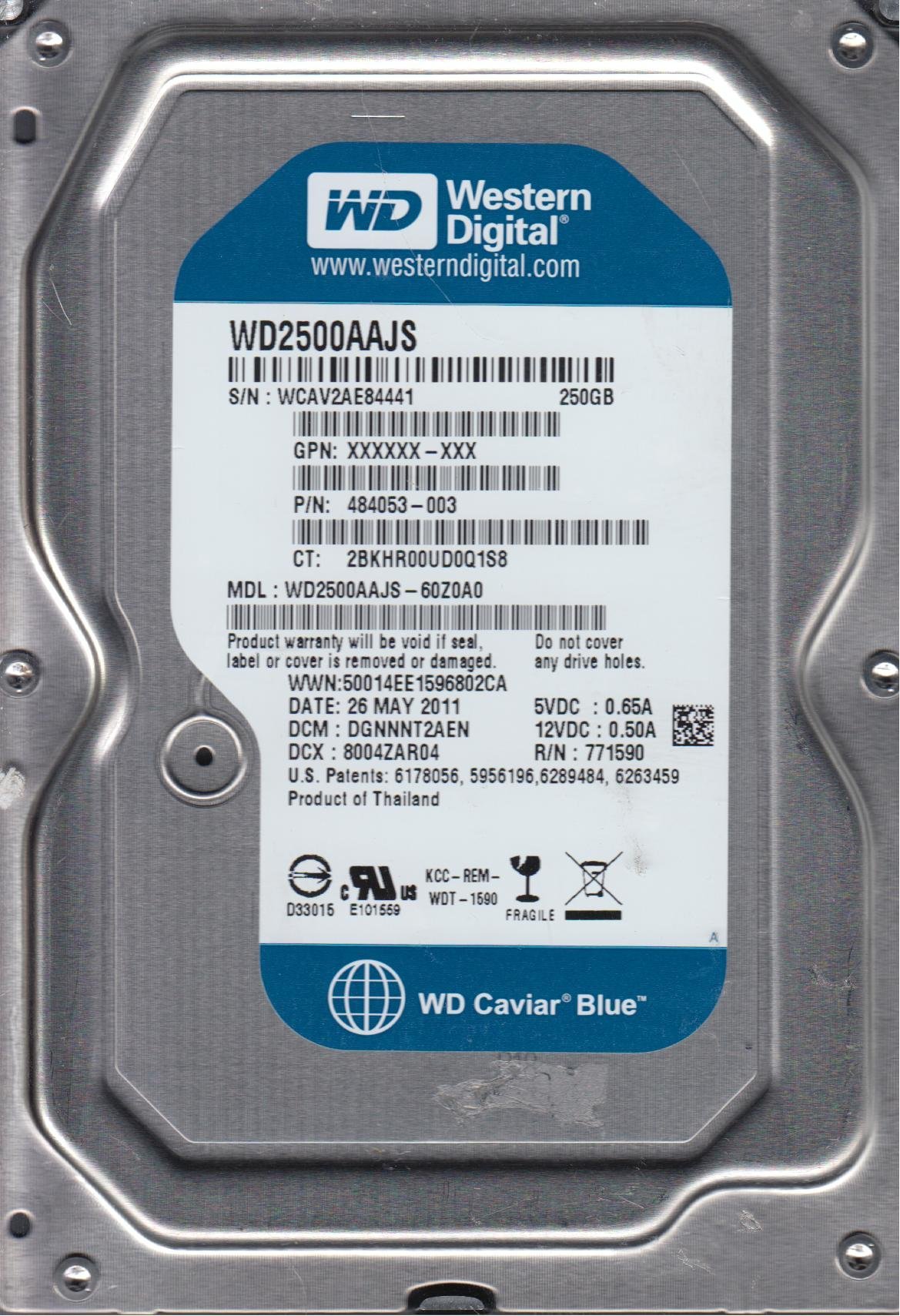 WD2500AAJS-60Z0A0, DCM DGNNNT2AEN, Western Digital 250GB SATA 3.5 Hard Drive