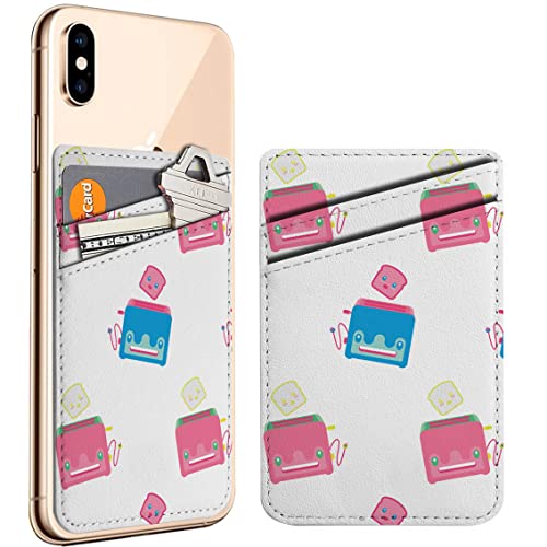 Diascia Pack of 2 - Cellphone Stick on Leather Cardholder ( Cute Toaster Sweet Cartoon Pattern Pattern ) ID Credit Card Pouch Wallet Pocket Sleeve