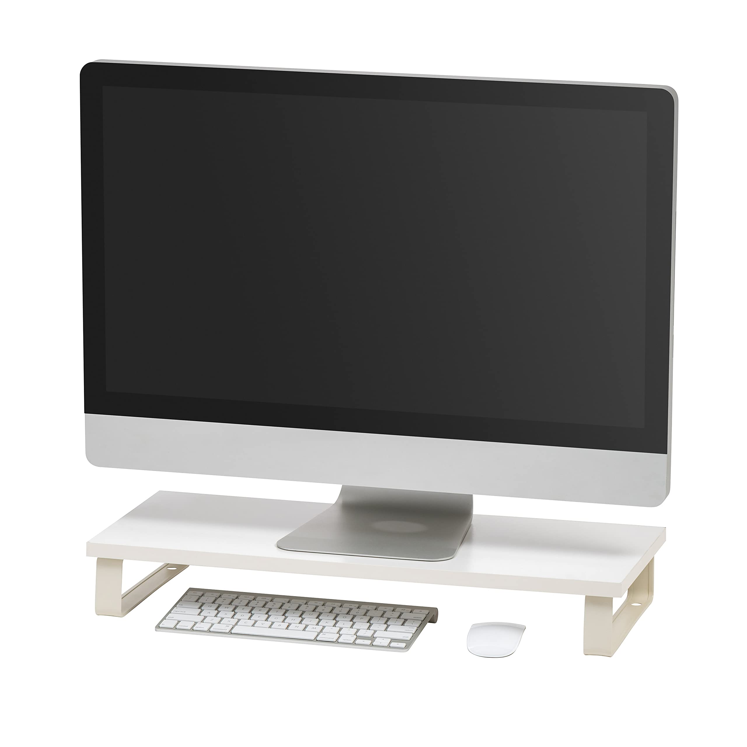 IRIS USA 2-Tier Long Multi-Purpose PC Monitor Organizer Stand, Stackable Ergonomic Desktop and Countertop Riser for Computer Laptop TV Shoes Kitchen Pantry and Closet Organization, White
