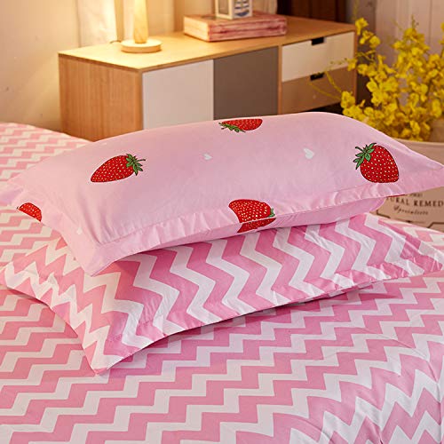 HALOZI Duvet Cover Set Full Size Strawberry Pink Stripes Reversible Luxury Soft Bedding Set Comforter Cover with Zipper Closure and Corner Ties (1 Duvet Cover+2 Pillowcases)(Full(80X90) inch)