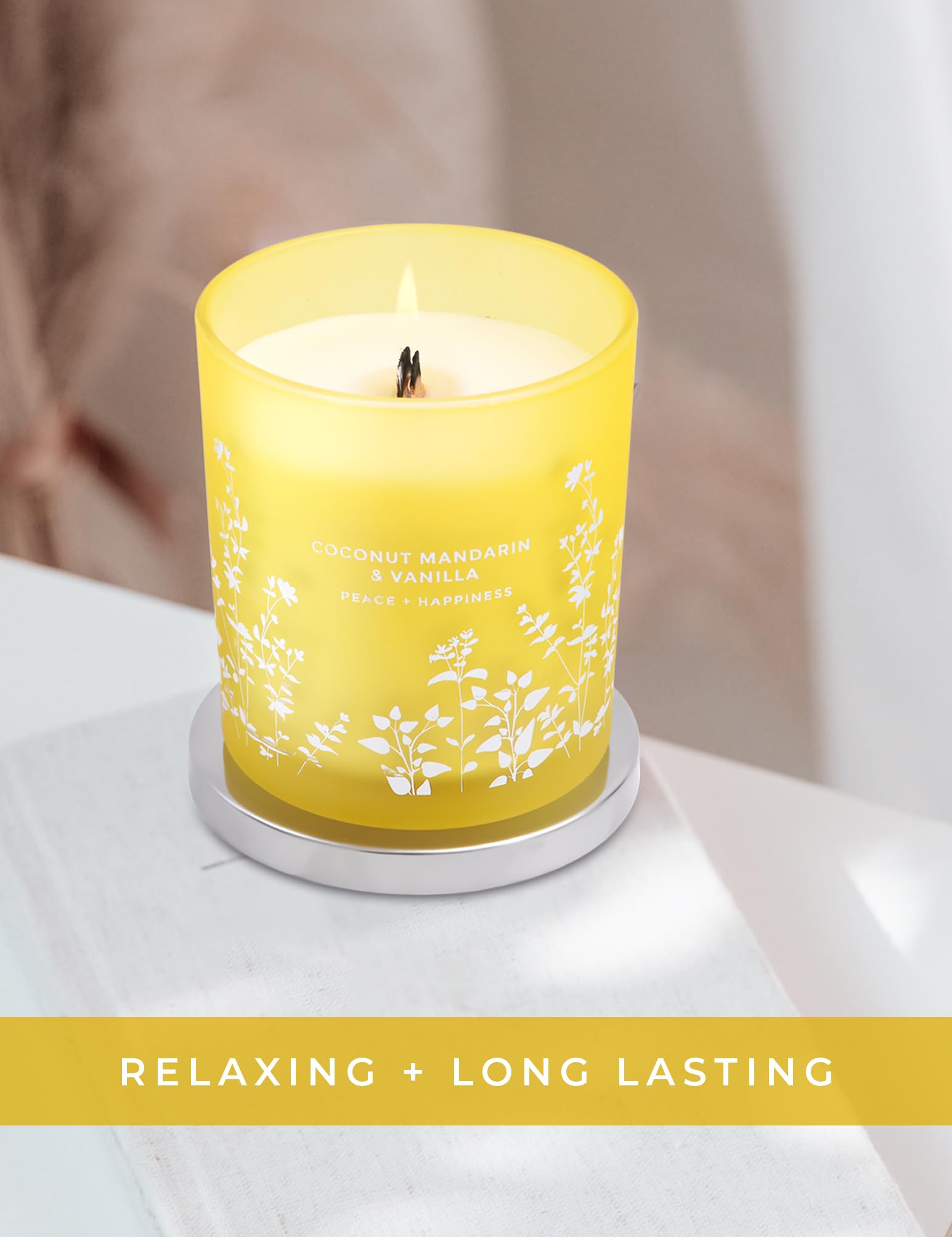 Coconut Mandarin and Vanilla Wood Wick Scented Candle | Big Candle for Home Decor 10.6 oz Scented Soy Candle, Relaxing Candles for Women and Men, Aromatherapy Candle Gift