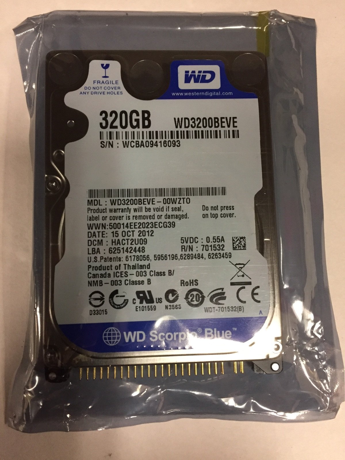 WD3200BEVE-00A0HT0, DCM HHCT2HNB, Western Digital 320GB IDE 2.5 Hard Drive