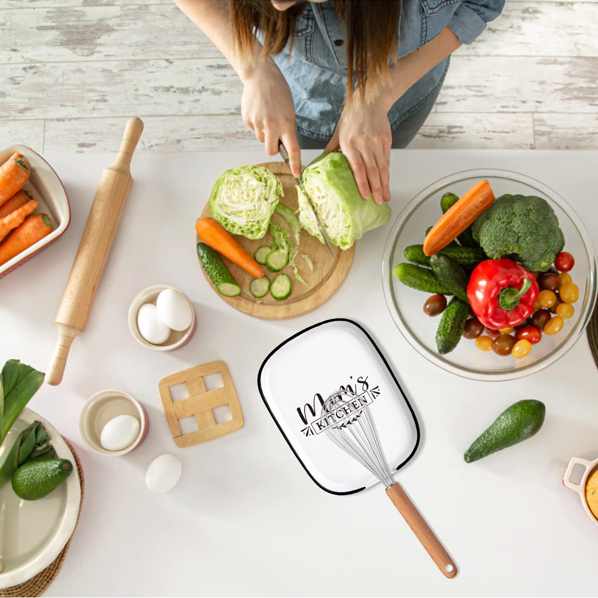 Ceramic Spoon Rest For Kitchen-Funny Mom's Kitchen Quote Spoon Rest For Stove Top-Large Spoon Holder for Kitchen Counter-Heat Resistant Cooking Utensil Rest-Modern Farmhouse Kitchen Décor