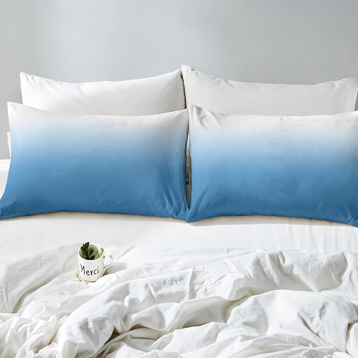 Erosebridal Sky Blue Comforter Set Twin Size Ombre Bedding Set for Kids Boys Girls Blue White Gradient Down Comforter Sea Ocean Blue Farmhouse Modern Abstract Art 3D Print Quilt Duvet Insert