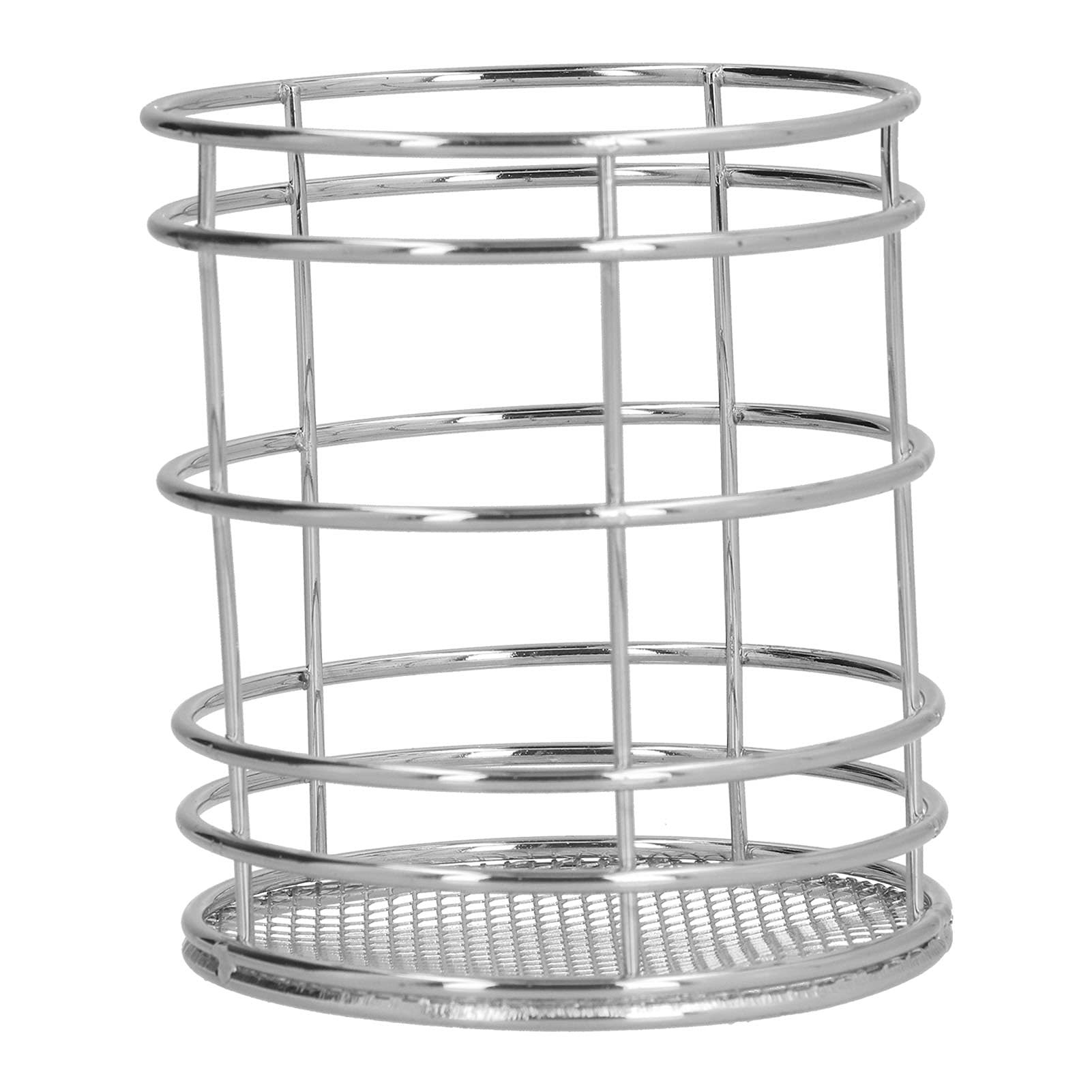 BORDSTRACT Small Wire Utensil Holder, 11x9x9cm Metal Round Pen Holder, Make Up Brush Holder Desk Cutlery Chopsticks Organizer for Kitchen Counter Home Office(Silver)