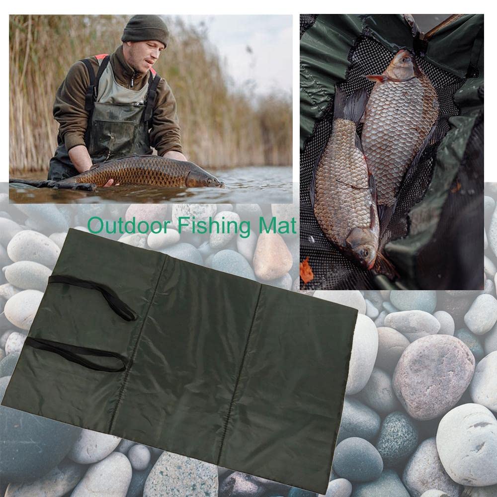 Almencla Waterproof Carp Fishing Unhooking Mat Weigh Straps Pad Fishing Tackle Pad, 100cmx60cm