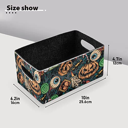 Emelivor Halloween Pumpkins Storage Basket Bins Set (2pcs) Felt Collapsible Storage Bins with Fabric Rectangle Baskets for Organizing for Office Bedroom Closet Babies Nursery Toys DVD Laundry