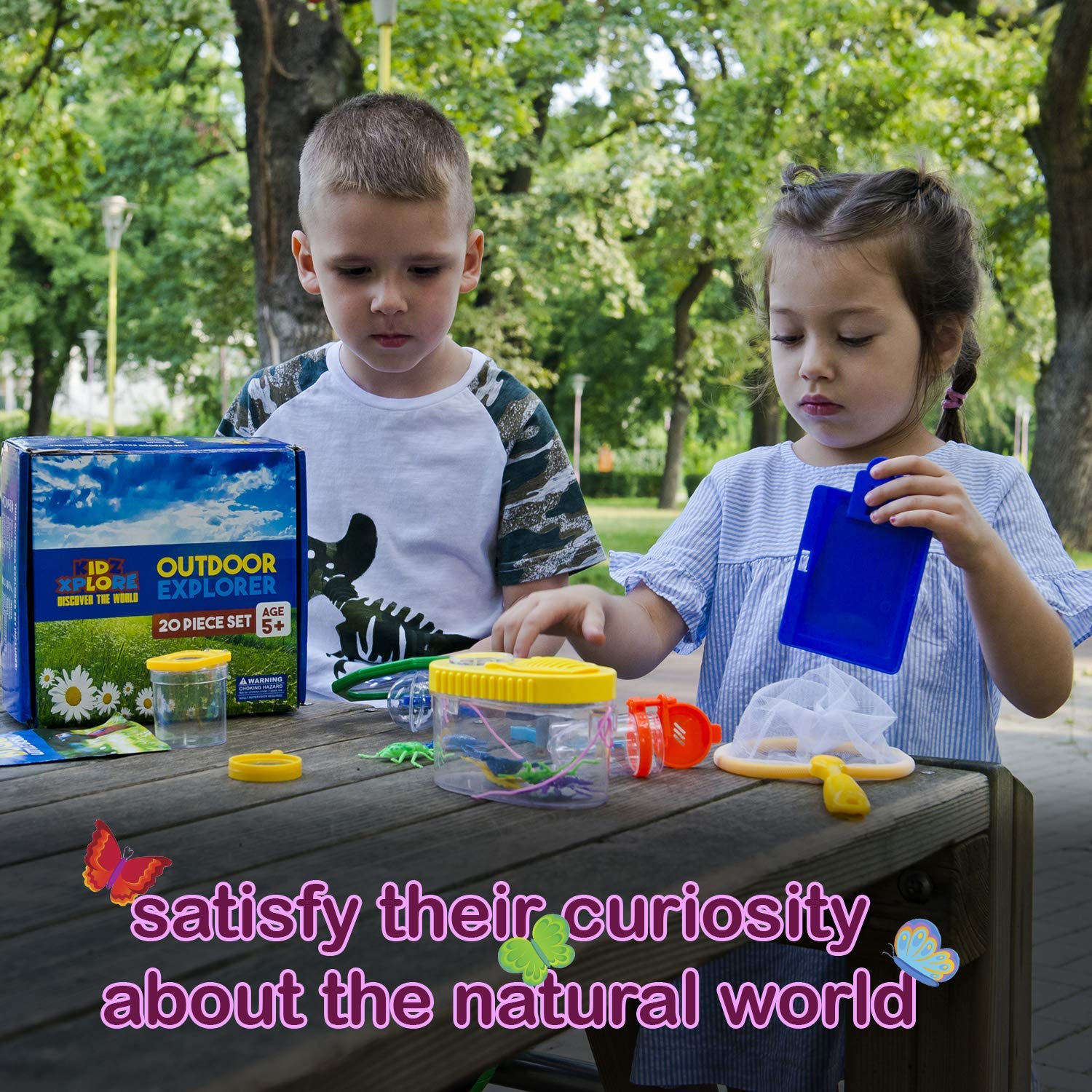 Kidz Xplore Outdoor Explorer Set - Bug Catching Kit Nature Exploration Children Outdoor Games Mini Binoculars Kids, Compass, Whistle, Magnifying Glass, Adventure, Hunting, Hiking Educational Toy