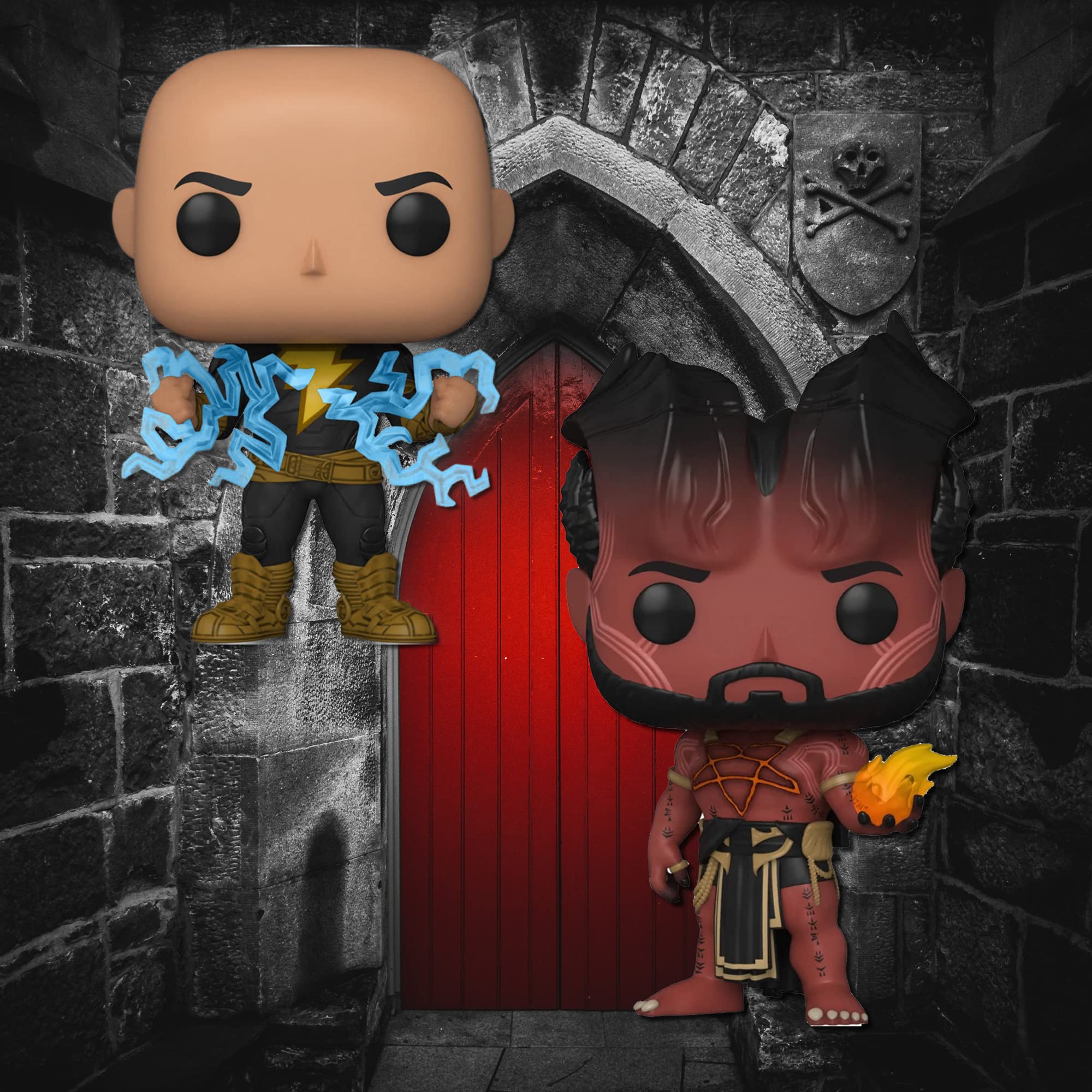 Black Adam Set of 2 Funko Pop with Protector Bundle – Includes Black Adam (Lightning) #1232 and Sabbac #1237 Pops with 2 Blue Salamander Emporium Plastic Protector Cases