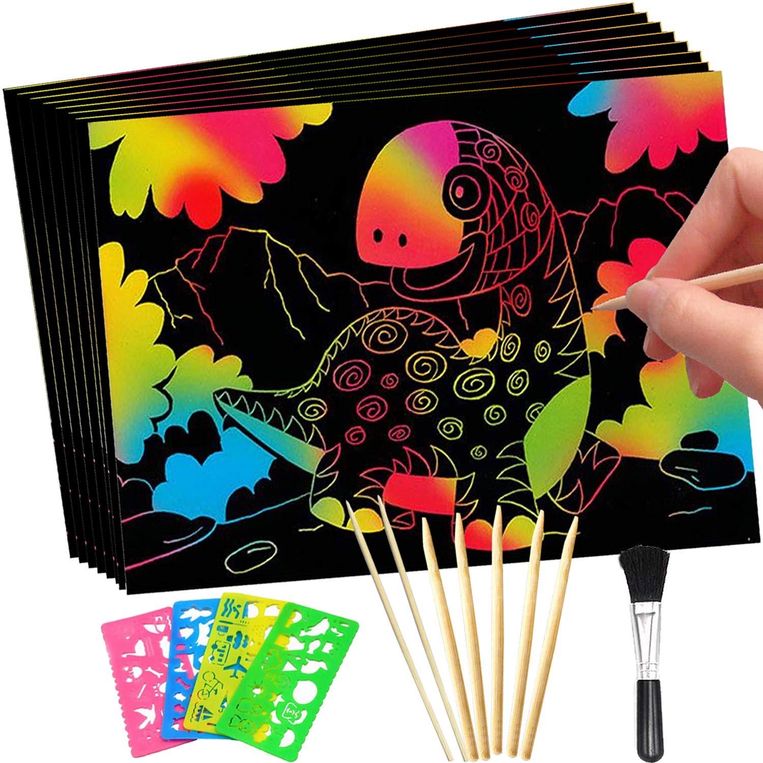 IRuiYinGo Scratch Art Paper for Kids - 64Pcs Rainbow Magic Scratch Off Sheet for DIY Art Craft Project, Birthday Christmas Easter Gifts Party Favors