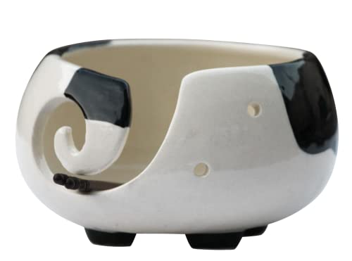 Ceramic Yarn Bowl Large 7in x 4in for Knitting and Crocheting with Free Travel Pouch and Crochet Hooks