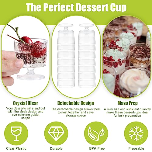 Dandat 400 Pcs 2 oz Mini Dessert Cups with Spoons Clear Plastic Mousse Cups with Spoons Footed Trifle Bowl with Pedestal Fruit Parfait Appetizer Cups Wine Glasses for Serving Party Wedding Birthday