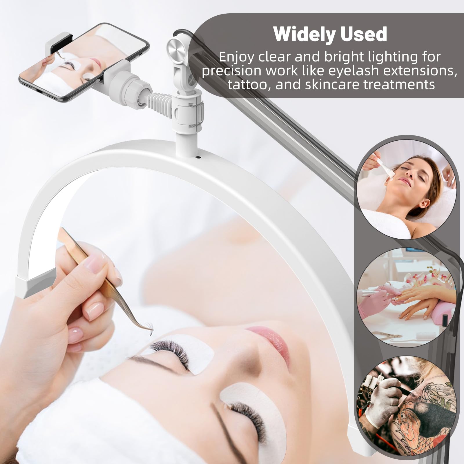 Beautycity Half Moon Lash Light for Eyelash Extensions, Half Moon Lash Lamp with Phone Holder for Makeup, Nail, Facial, Tattoo - Dimmable Eyelash Lamp & Color Temperature 3000K-6000K