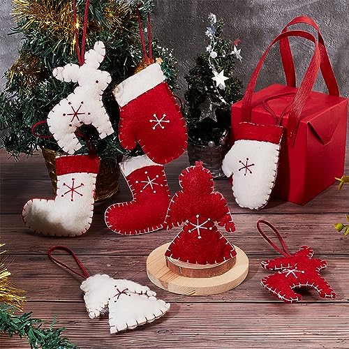 CRASPIRE 8pcs Felted Christmas Mittens Christmas Hand Decor with Cotton Rope Gloves Angel Sock Reindeer Xmas Hanging Ornament Felt Crafts for Christmas Tree Decorations Party Accessory