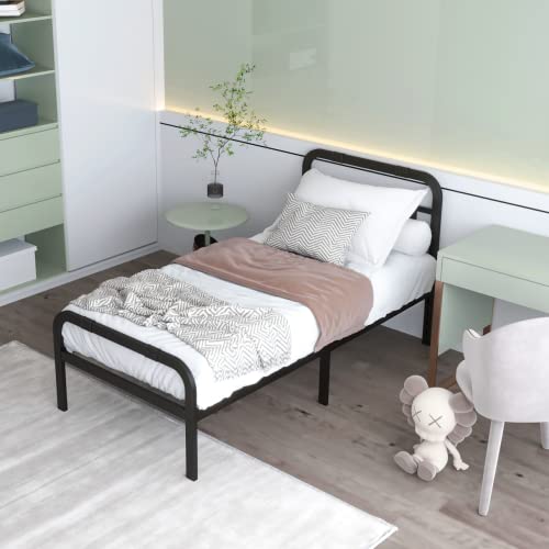 Emiosmt 14 Inch Twin Metal Platform Bed Frame with Headboard and Footboard,2500lbs Heavy Duty Steel Slat Support,No Box Spring Needed,Easy Assembly,Square Tube,Twin Bed Frame
