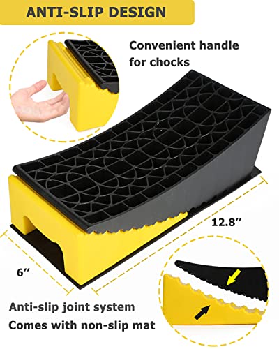 KOBANOICA RV Leveling Blocks,Camper Leveler 2 Pack,Includes Curved RV Levelers Ramp with Camper Wheel Chocks,RV Leveling System for Travel Trailer,Motorhome,Fifth Wheels