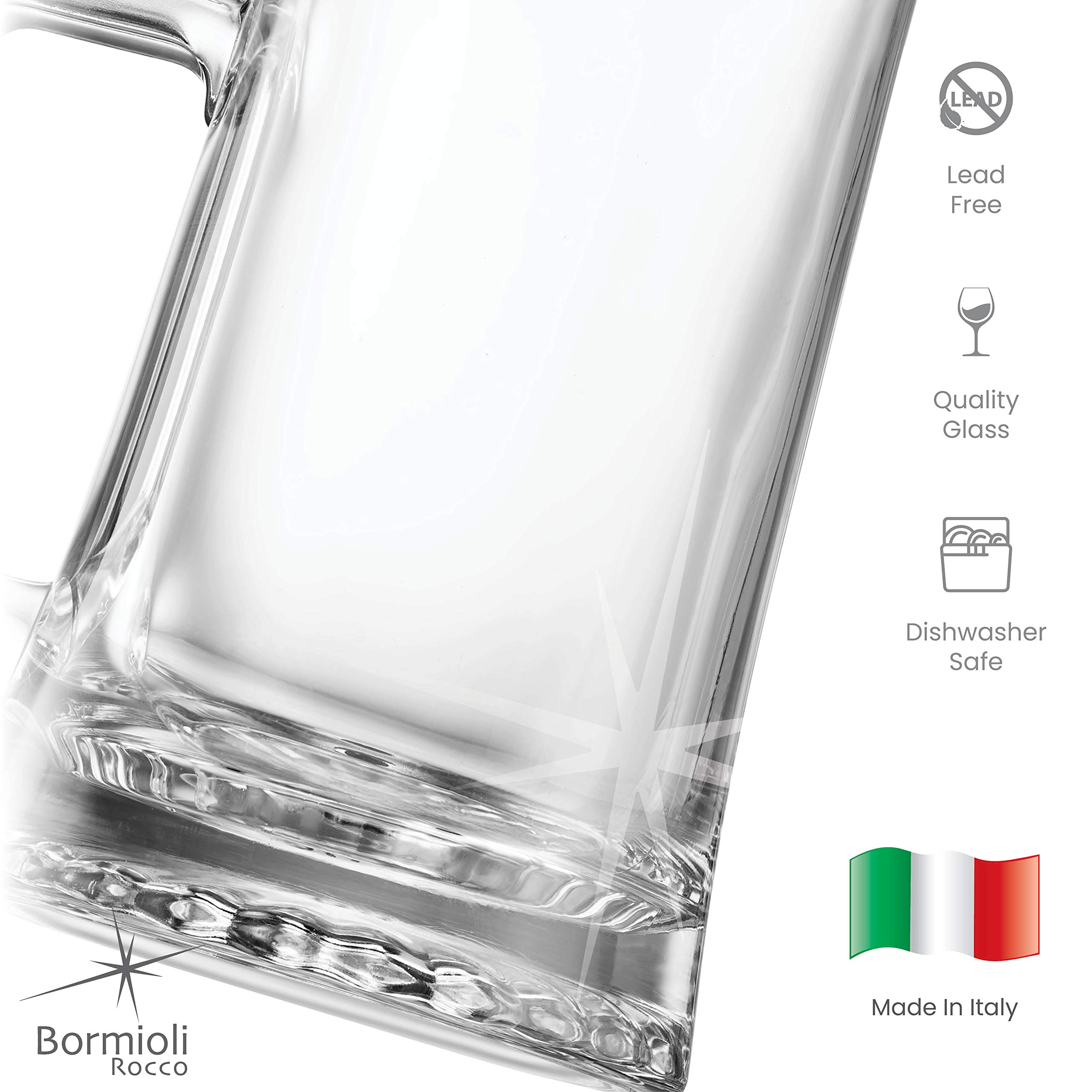 Bormioli Rocco 4-Pack Solid Heavy Large Beer Glasses with Handle - 17.1/4 Ounce Glass Steins, Traditional Beer Mug glasses Set, Perfect Coffee - Tea Glass, Everyday Drinking Glasses, Cocktail Glasses