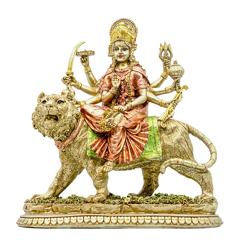 BangBangDa Hindu Goddess Durga Idol Statue - Durga On Tiger Figurine India Murti Home Mandir Temple Altar Puja Item Birthday Diwali Pooja Gifts for Indian Yoga Meditation Spritural Decor