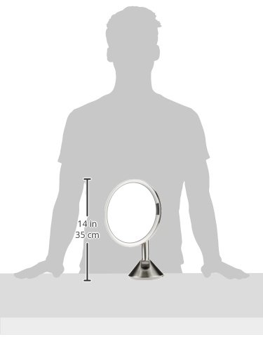 simplehuman, Brushed 8" Round Wall Mount Sensor Makeup Mirror, 5x Magnification, Hard-Wired (100-240v), Stainless Steel, 8"