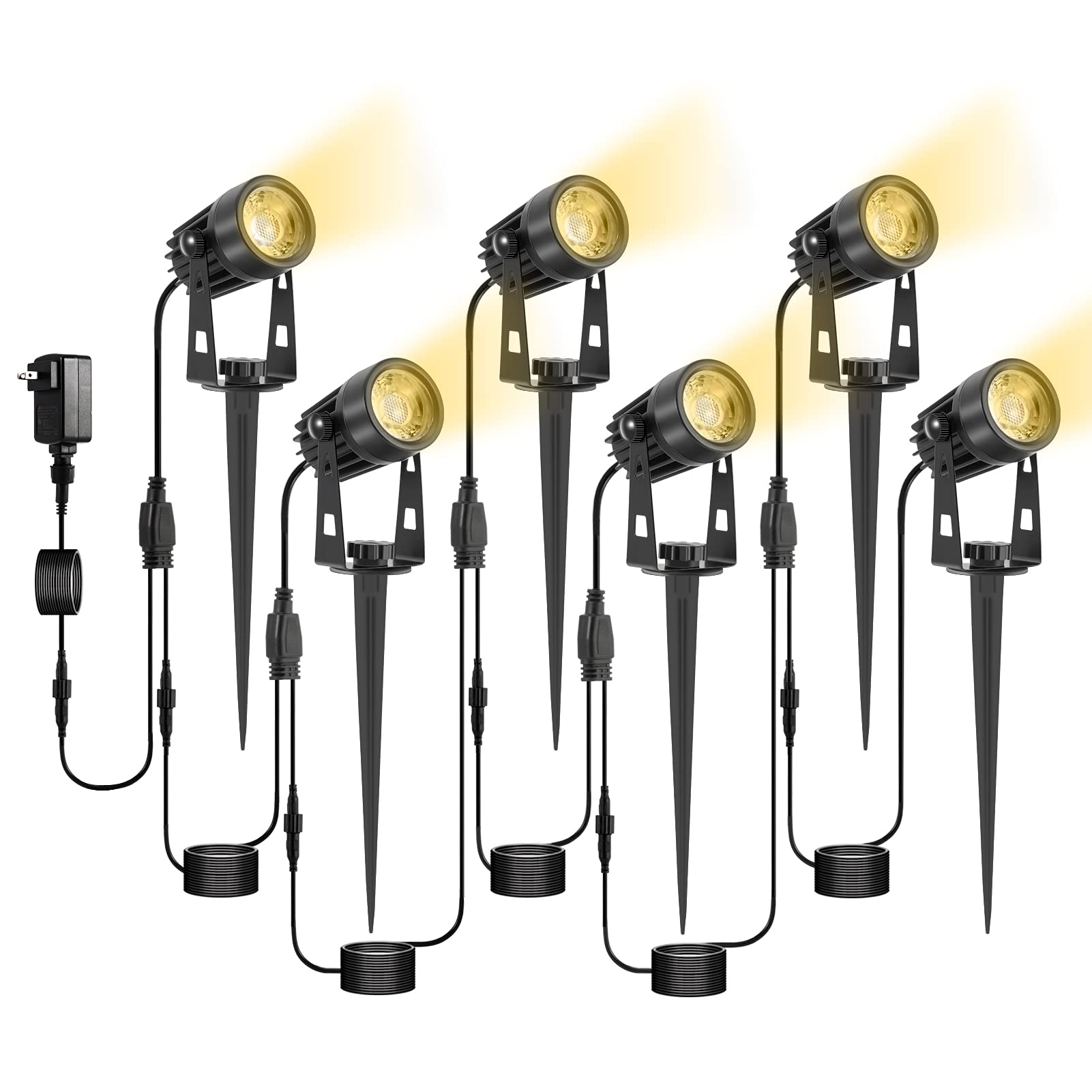 Low Voltage Landscape Lights, 12V Outdoor LED Landscape Spotlights with IP65 Waterproof, 68.9ft Warm White Metal Accent Lighting for Walkway Patio Yard Lawn Garden, 6 Pack, Gifts for Women Men