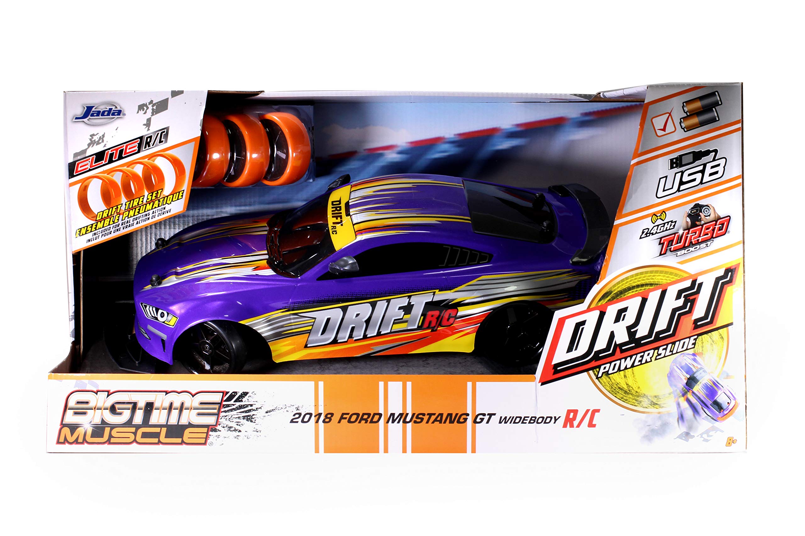 Jada Toys Big Time Muscle Drift 1:10 Scale RC, 2019 Ford Mustang - Wide Body, Black