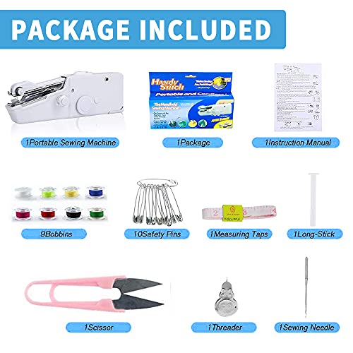 Handheld Sewing Machine Mini Portable Sewing Tool More Friendly to the Handicapped Easy-to-operate Portable DIY for Beginners for Home/Travel User (battery not included)