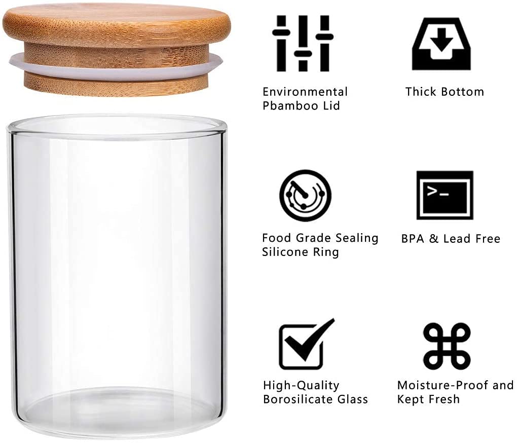 Vkzylife Glass Jars with Bamboo Wooden Airtight Lids 6oz 10oz Spice Jars Food Storage Containers for Home Kitchen, Tea, Salt, Pepper, Spices, Coffee, Herbs, Grains (6 OZ, 6 PCS)