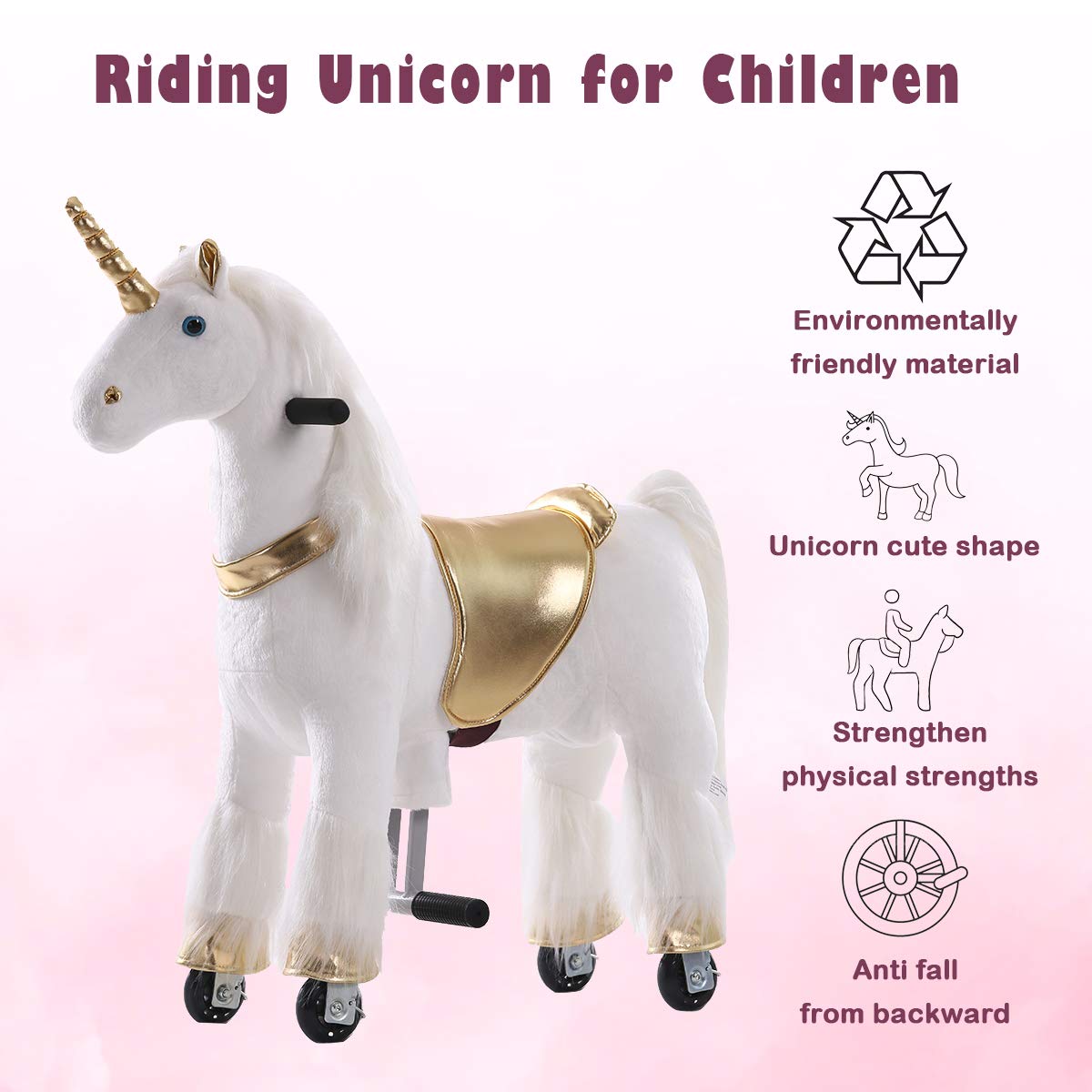 Gidygo Kids Ride on Walking Unicorn Rocking Horse Riding Toy for Children for 3-6 Years Old