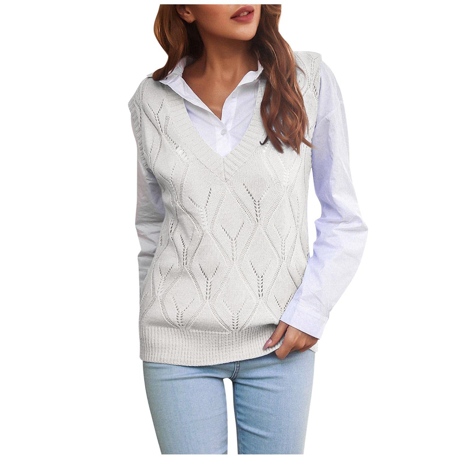 Padaleks Women V Neck Knit Sweater Vest Loose Sleeveless Oversized Knitwear Pullover Fall Winter Tanks for Girl