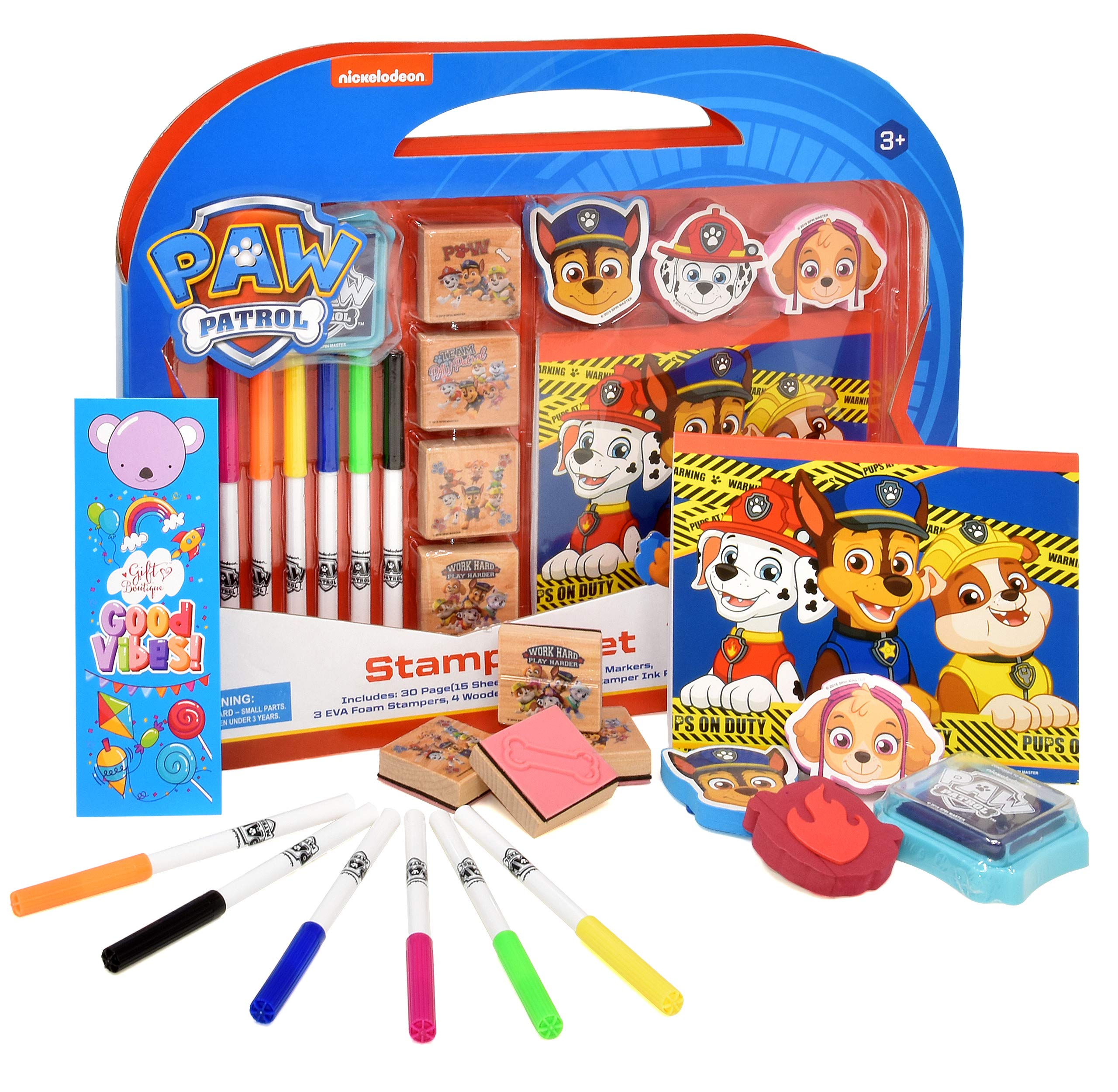 Gift Boutique Paw Patrol Kids Coloring Stamper and Activity Set, Mess Free Craft Kit for Toddlers Boys and Girls, Drawing Art Supplies Included Sketchbook, Bookmark, 3 Foam and 4 Wooden Stampers