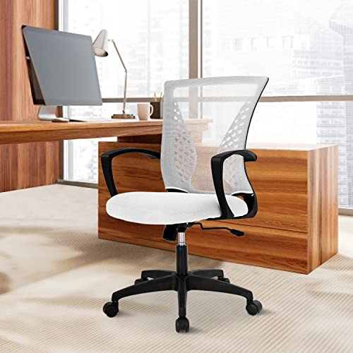 CL.Store Ergonomic Office Chair Home Desk Mesh Computer with Lumbar Support Armrest Modern Executive Rolling Swivel Task Work Mid Back Adjustable (White), MC-GF411-White