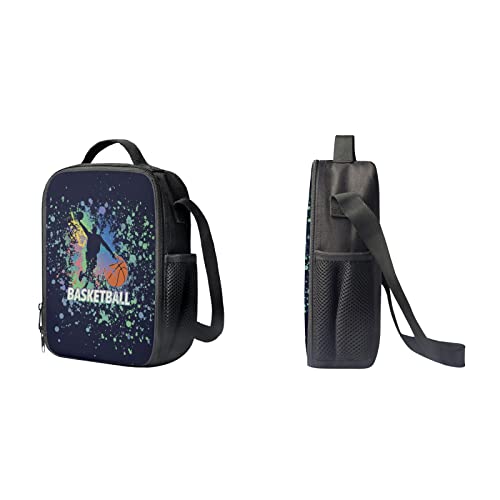 DMOYALA Basketball Bookbag for School Girls Boys Cool School Backbag with Lunch Cooler Box and Pencil Case 3pcs Set Durable Back Waterproof 17 Inch Laptop Backpack for Women Men