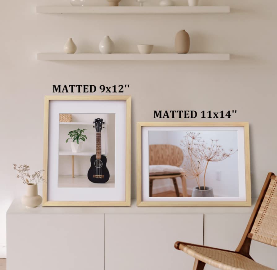 Egofine 12x16 Picture Frame Natural Wood with Plexiglass Made of Solid, Display Pictures 9x12/11x14 with Mat or 12x16 Without Mat for Tabletop and Wall Mounting