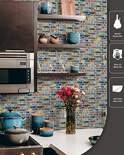 Art3d 10-Piece Peel & Stick Kitchen/Bathroom Backsplash Tiles, 12" X 12" Colorful Marble Tile Design