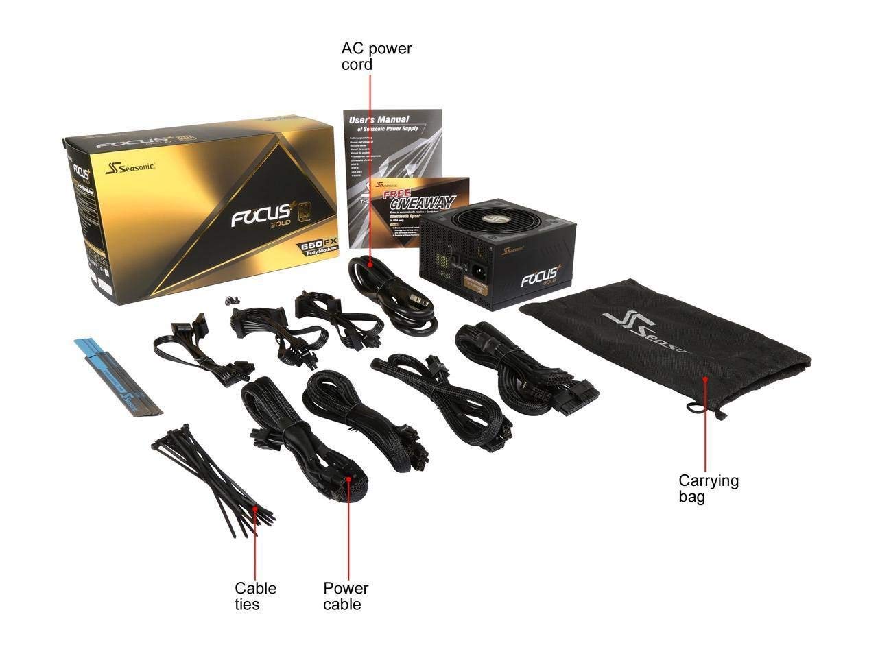 Seasonic FOCUS GX-650 - 650W - 80+ Gold - Full-Modular - ATX Form Factor - Low Noise - Premium Japanese Capacitor - 10 Year Warranty - Nvidia RTX 30/40 Super & AMD GPU Compatible (Ref. SSR-650FX)
