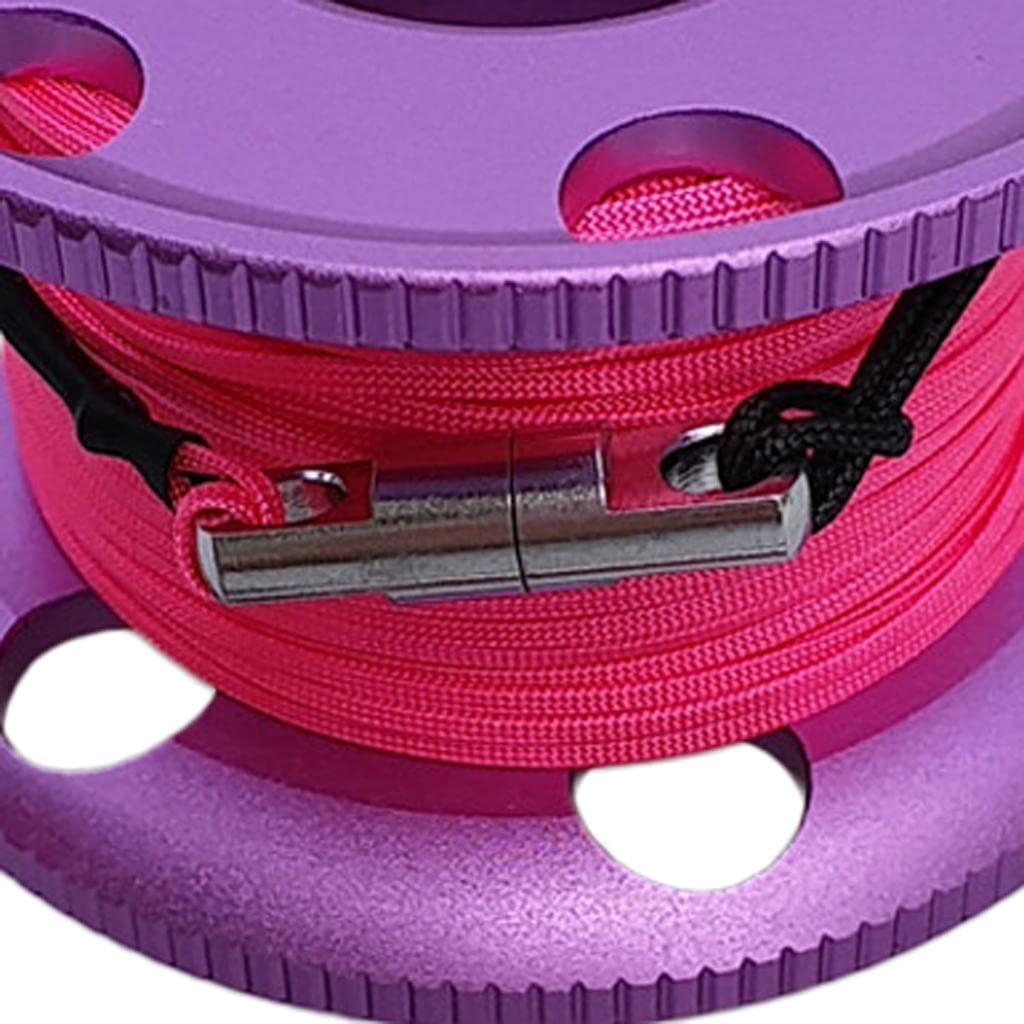 Baosity Aluminum Alloy Lightweight Scuba Diving Finger Spool Reel + Replacement 50m/164ft 100ft (30m)/20m/66ft Strong Strength Line, Purple 50m, as described