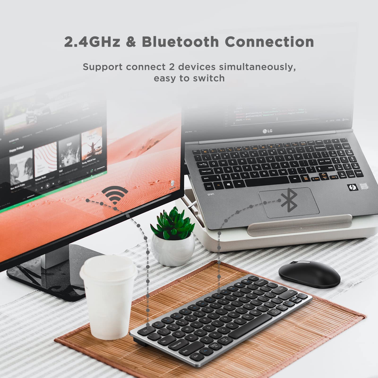 Bluetooth Keyboard Mouse, Ultra Thin Portable 2.4GHz Wireless Keyboard and Mouse Combo for iPad, MacBook, Laptop, Desktop Computer