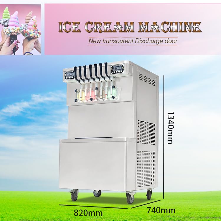Kolice Commercial ETL high capacity 7 flavors soft serve ice cream machine, gelato ice cream maker, 4+3 mixed frozen yogurt ice cream machine-full transperant dispenser, upper tanks refrigerated