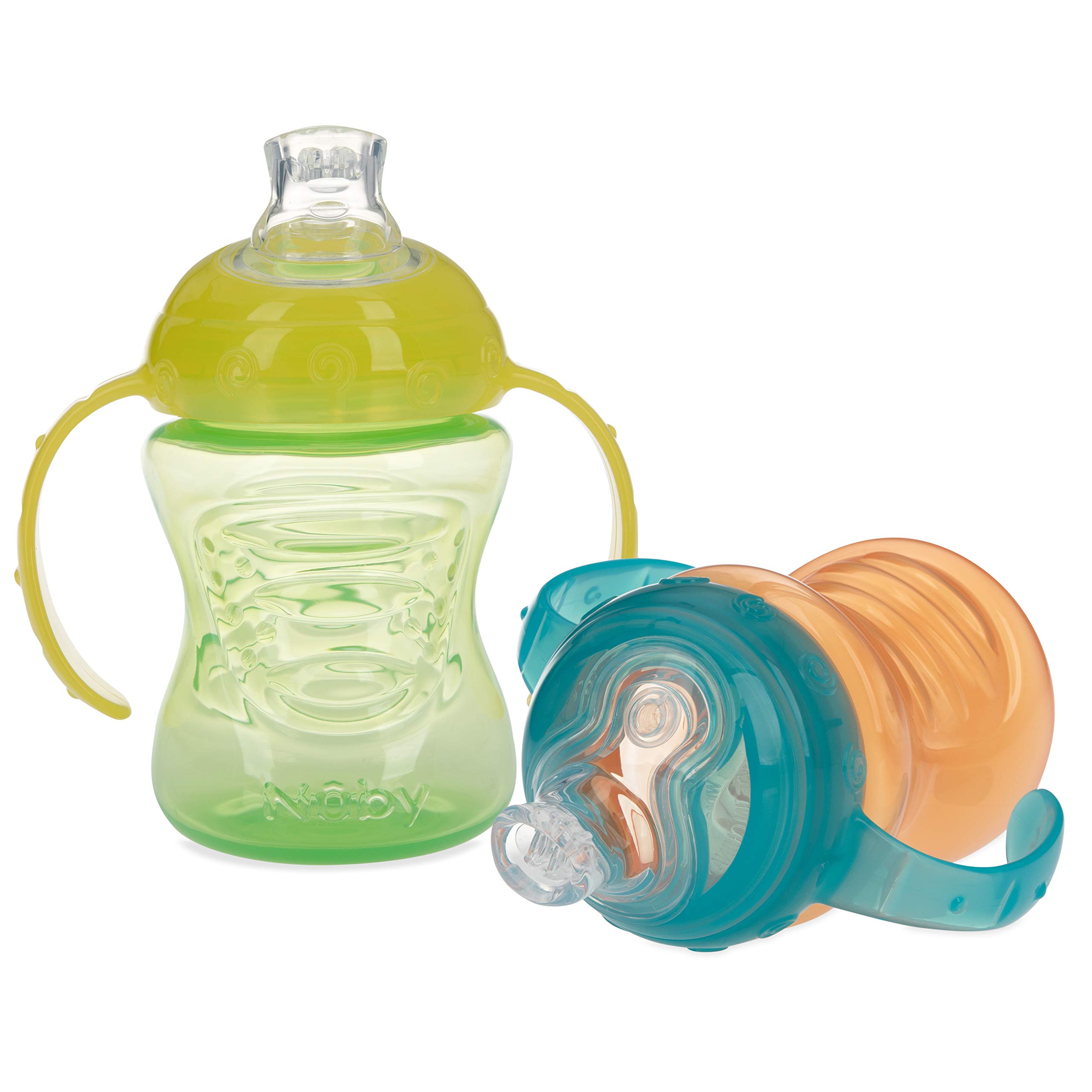 Nuby 2 Count 2 Handle Cup with No Spill Super Spout (Green/Orange)