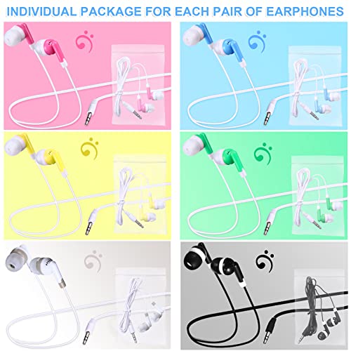 Konohan 60 Packs Earbuds Bulk Kids Headphones Earphones 6 Colors Ear Buds Bulk with Wire Individually Bagged for Students for Classroom School Library